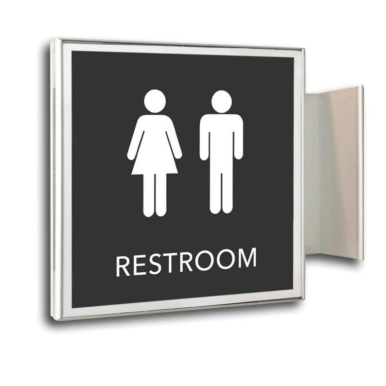Flaggskilt for WC med utskiftbar tekst 150 x 150 mm - MERKEFABRIKKEN.NO